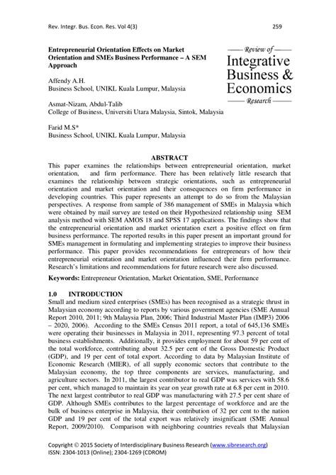 Pdf Entrepreneurial Orientation Effects On Market Orientation And Smes Business Performance