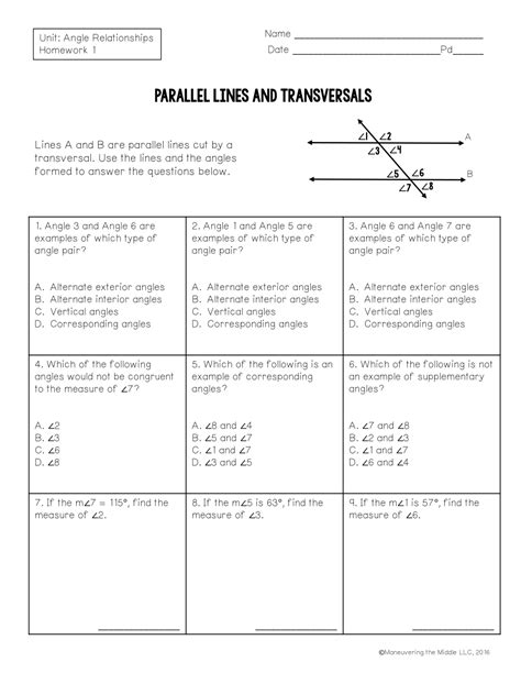 Parallel Lines And Transversals Worksheet Answers Printable Calendars At A Glance