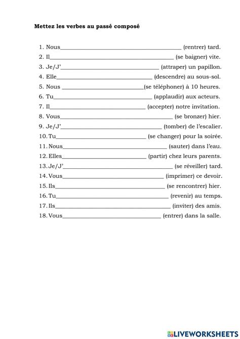 Passe Compose Online Worksheet For Classe 5 Live Worksheets