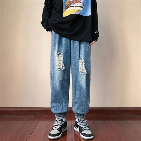 Badu Bg Мъжки широки дънки със скъсани мотиви два цвята Badu Bg