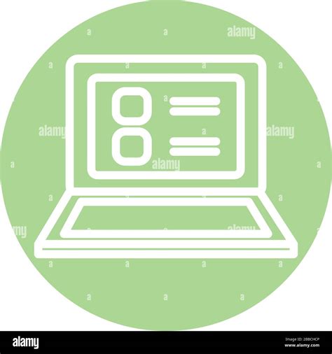 Online Education Concept Laptop Computer Icon Over White Background Line Block Style Vector