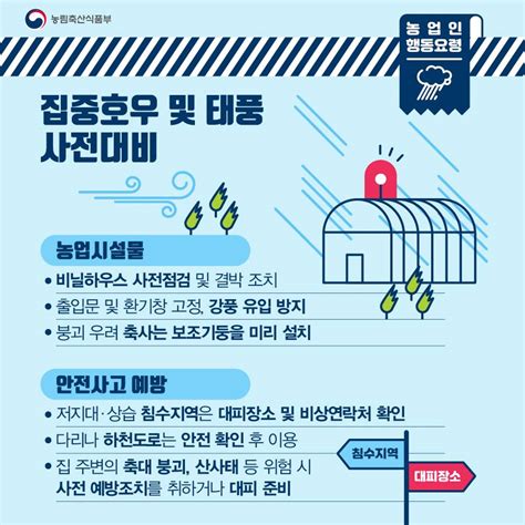 집중호우 및 태풍 사전대비 농업인 행동요령 편 기고칼럼 뉴스 대한민국 정책브리핑
