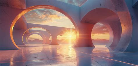 modern architectural structure with arched windows at sunset 47062836