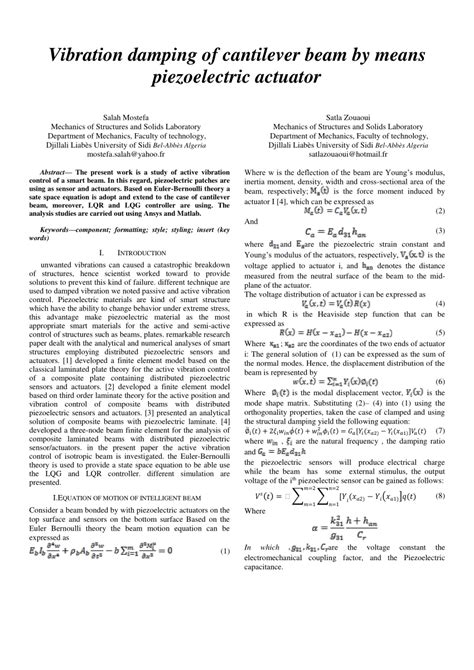 Pdf Vibration Damping Of Cantilever Beam By Means Piezoelectric Actuator