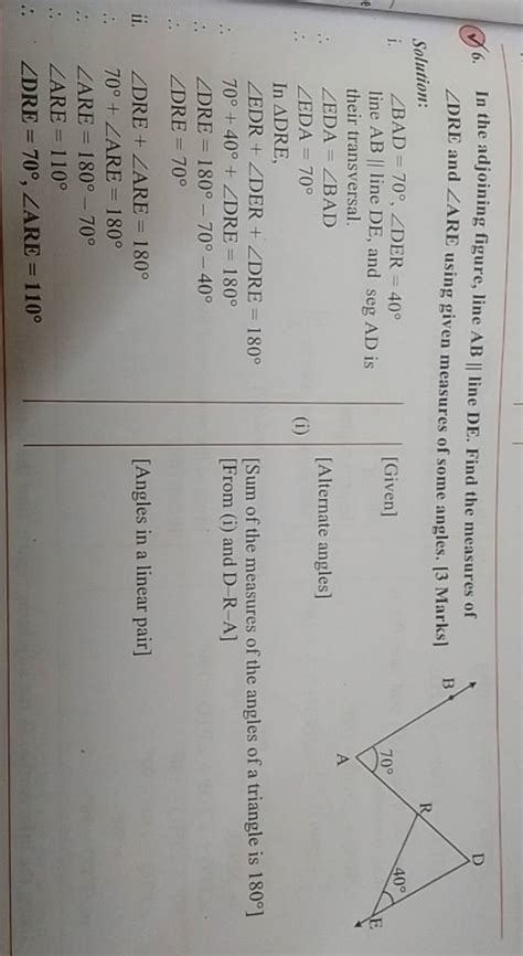 6 in the adjoining figure line ab∥ line de find the measures of ∠dre a