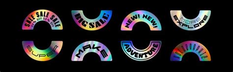 홀로그램 스티커 다양한 모양의 홀로그램 라벨 디자인 모형을 위한 스티커 모양 프리미엄 벡터