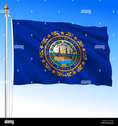 New Hampshire State Official Waving Flag United States Usa Vector