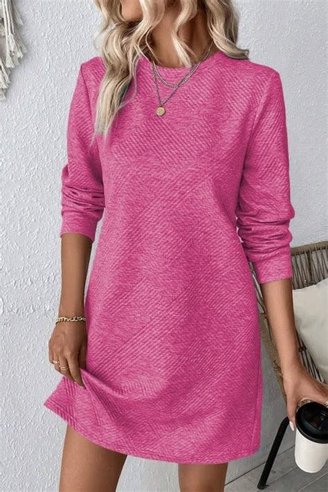 Kekt6121814 Solid Textured Long Sleeve Shift Dress Blush Guam