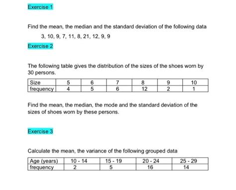 Solved Exercise 1 Find The Mean The Median And The Standard Chegg Com
