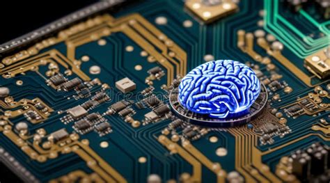 плата с светящимся голубым мозгом генеративный помощник Иллюстрация штока иллюстрации