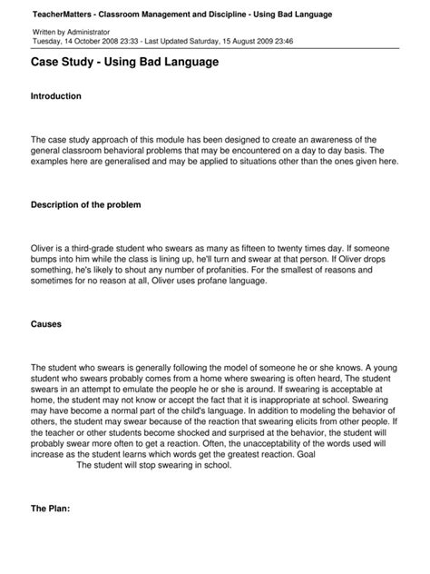 Using Bad Language Pdf Profanity Classroom Management