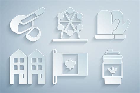 캐나다의 국기 크리스마스 벙어리 장갑 집 커피 컵 관람차 피밀 베이컨 아이콘을 설정합니다 벡터 3차원 형태에 대한 스톡 벡터 아트 및 기타 이미지 Istock