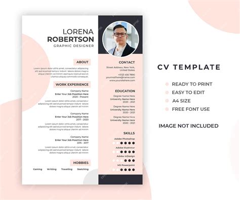 전문적이고 최소한의 현대적인 이력서 또는 이력서 템플릿 무료 Psd 파일