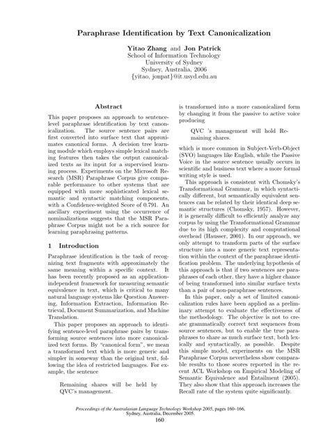 Pdf Paraphrase Identification By Text Canonicalization