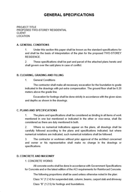 Outline Specification 2 Storey Residential Construction Files