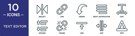 Text Editor Outline Icon Set Includes Thin Line Reflect Arrow Text