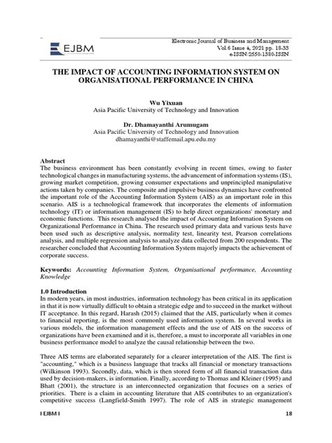 Paper 2 The Impact Of Accounting Information System On Organisational Performance In China Pdf