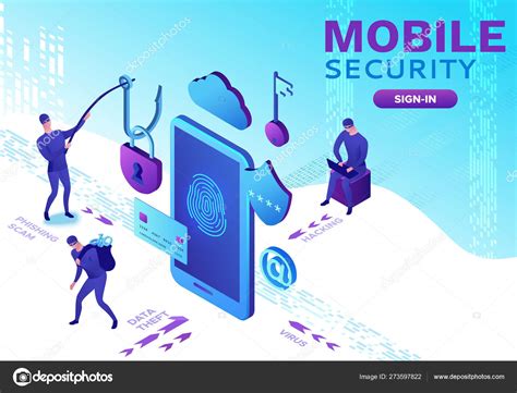 Mobile Security Concept Data Protection Cyber Crime 3d Isometric Vector Illustration
