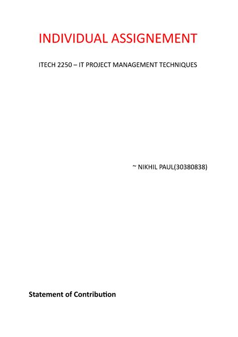 Individual Assignment Itech 2250 Individual Assignement Itech 2250 It Project Management