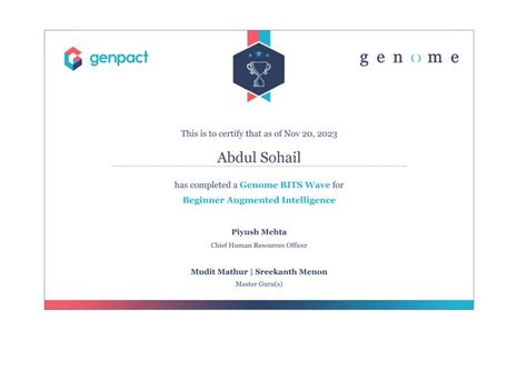 Completed Genpact Course On Augmented Intelligence Abdul Sohail