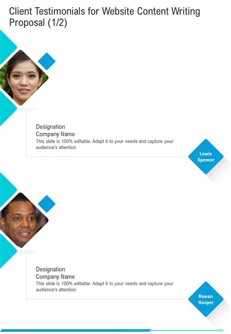 Client Testimonials For Website Content Writing Proposal One Pager