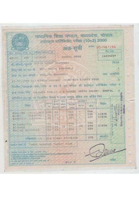 Marksheet 10 Class Mp Board Bipin Bhardwaj Pdf