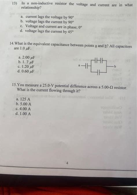 Solved 13 In A Non Inductive Resistor The Voltage And