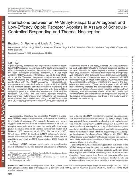 Pdf Interactions Between An N Methyl D Aspartate Antagonist And Low