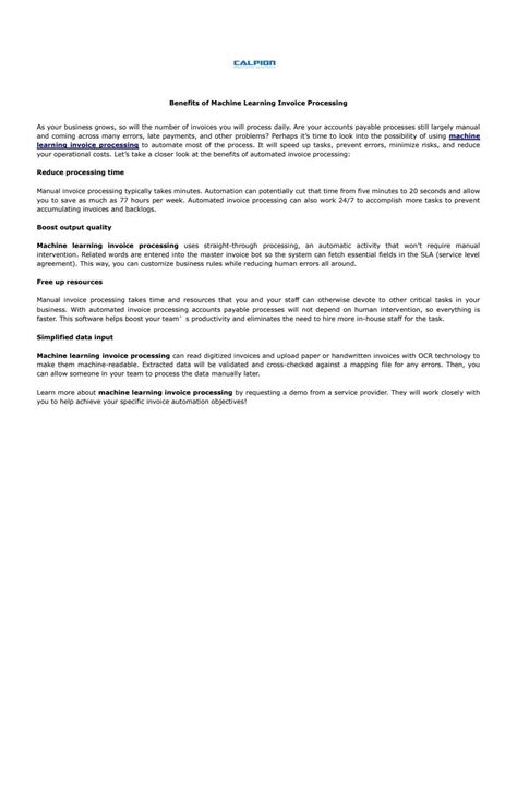 Benefits Of Machine Learning Invoice Processing By Calpion Inc Issuu