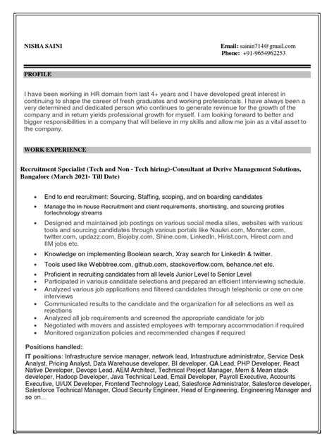 Nisha Saini Resume Pdf Recruitment Business
