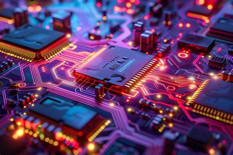 Premium Photo Glowing Neon Circuit Board Abstract Technology Background