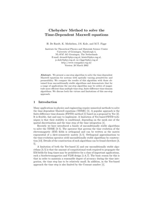 Pdf Chebyshev Method To Solve The Time Dependent Maxwell Equations