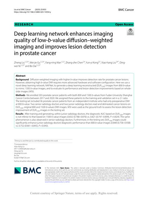 Pdf Deep Learning Network Enhances Imaging Quality Of Low B Value Diffusion Weighted Imaging