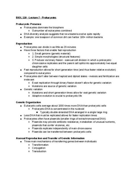 Biol 110 Lecture Notes Fall 2015 Lecture 7 Prokaryote Genetic Variation Chromosome