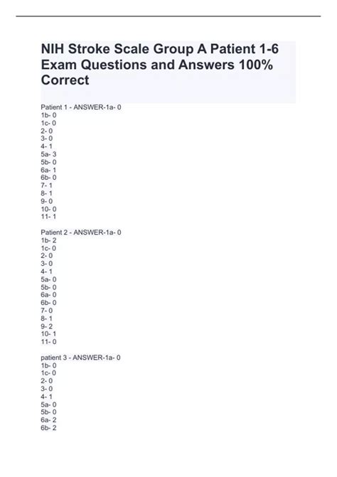 Nih Stroke Scale Group A Patient 1 6 Exam Questions And Answers 100 Correct Nih Stroke Scale