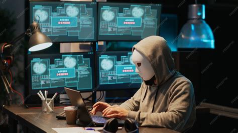 Premium Photo Masked Hacking Thief Stealing Information From Database Server Hacking Computer