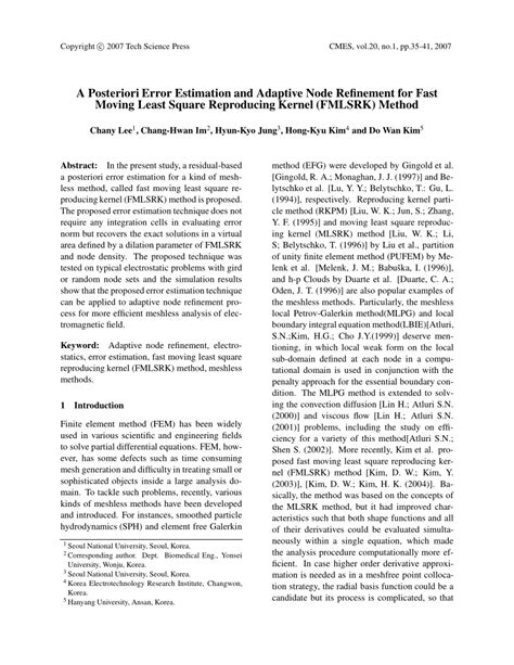 Pdf A Posteriori Error Estimation And Adaptive Node Refinement For