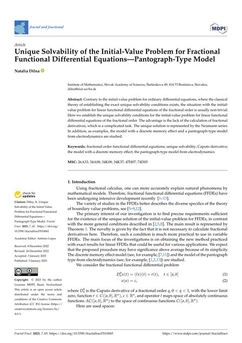 Pdf Unique Solvability Of The Initial Value Problem For Fractional
