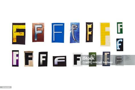 잡지 종이에서 잘라 알파벳 문자 F 흰색 배경에 고립 된 편지 F와 신문 클리핑 익명 텍스트 개념입니다 낱말에 대한 스톡 사진