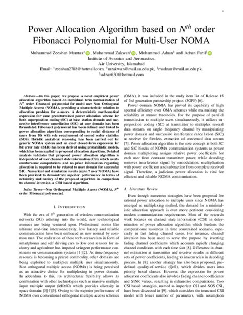 Pdf Power Allocation Algorithm Based On Nth Order Fibonacci Polynomial For Multi User Noma