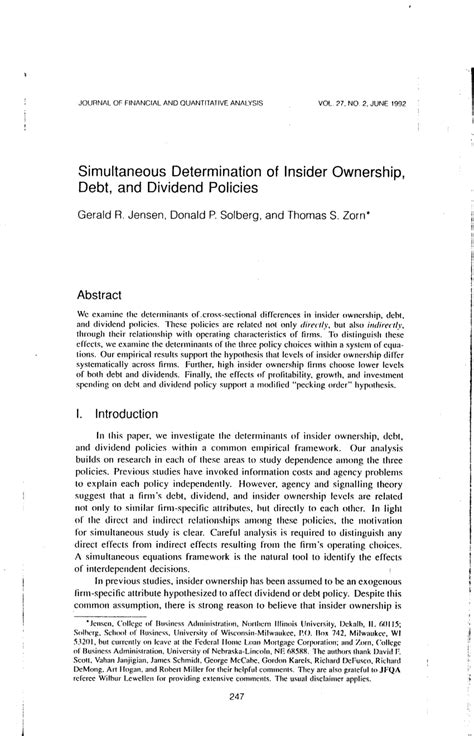Pdf Simultaneous Determination Of Insider Ownership Debt And Dividend Policies