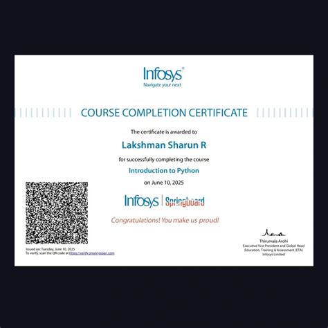 Ive Successfully Completed A Python Programming Certification Through Infosys Springboard