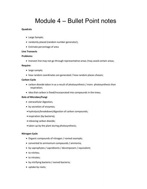 Module Bullet Point Notes The Babe Room