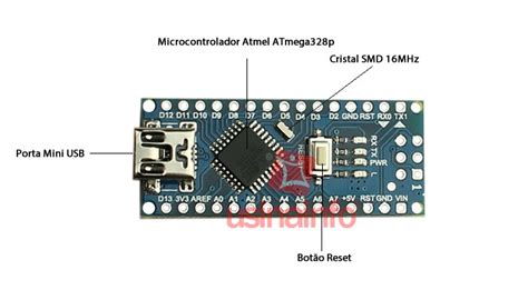 Placa Nano V compatível Arduino Cabo USB Usinainfo