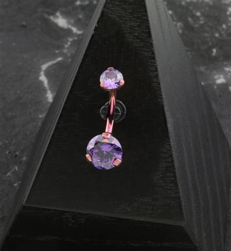 Pink Anodized Purple Cz Internally Threaded Titanium Belly Button Ring