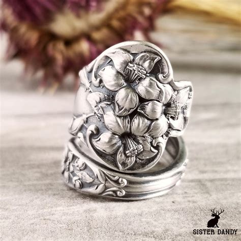 Art Nouveau Lily Ring Silver Lily Spoon Ring Antique Floral Sterling