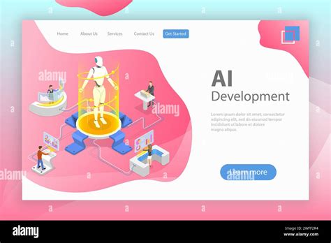 Flat Isometric Vector Landing Page Template Of Ai Development Robot Flat Isometric Vector Landing Page Template Of Ai Development Robot