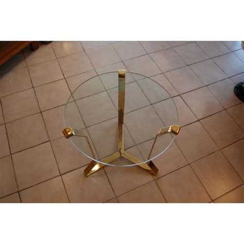 Table De Cabine En Laiton Et Verre Provenant Du Paquebot ”dreamward