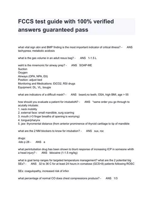 Fccs Test Guide With 100 Verified Answers Guaranteed Pass Fccs Stuvia Us