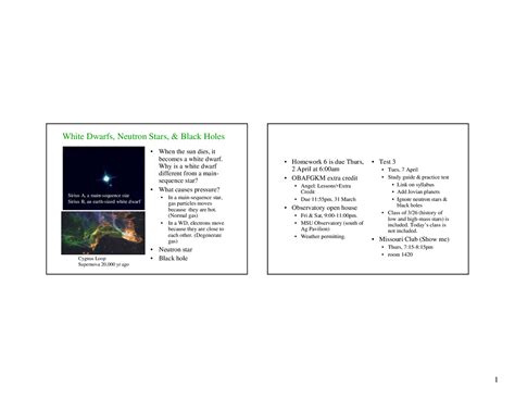 White Dwarfs Neutron Stars And Black Holes Lecture Slides Isp 205 Docsity